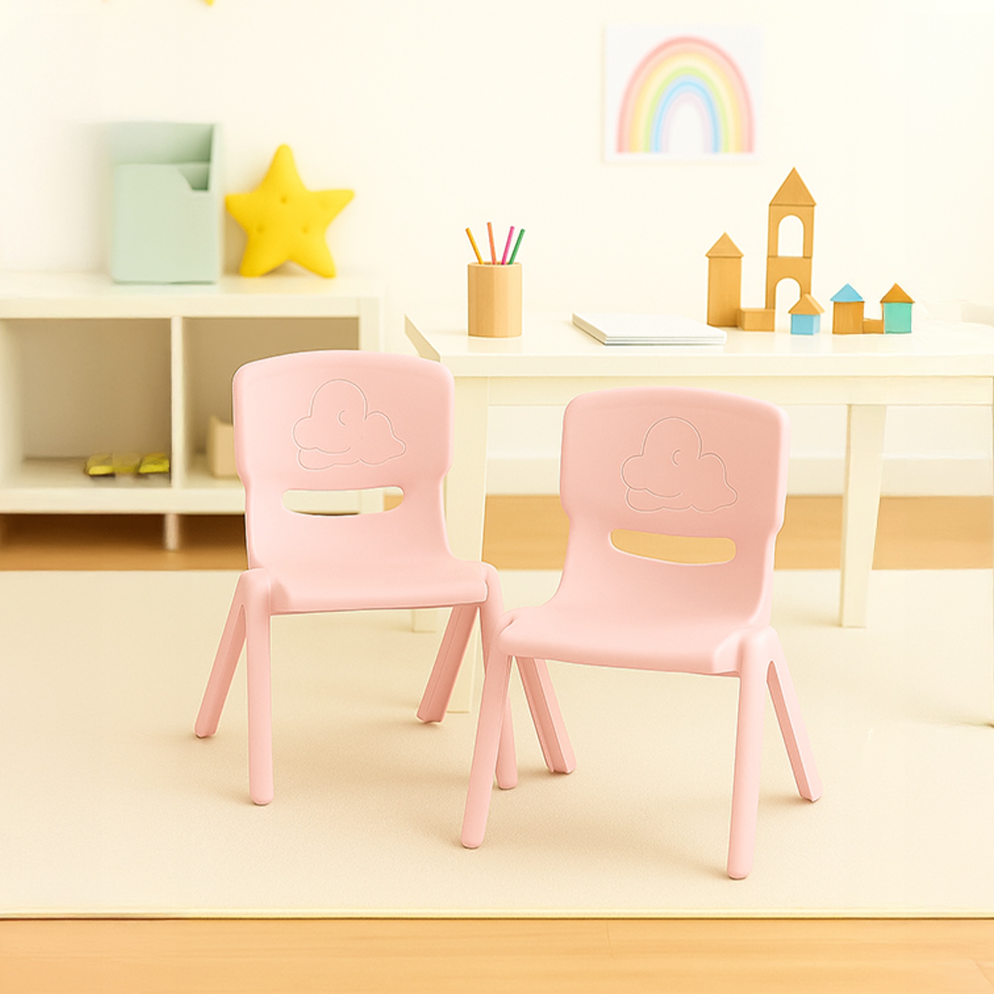 happy bear kids plastic study chair – pink, ages 2–10