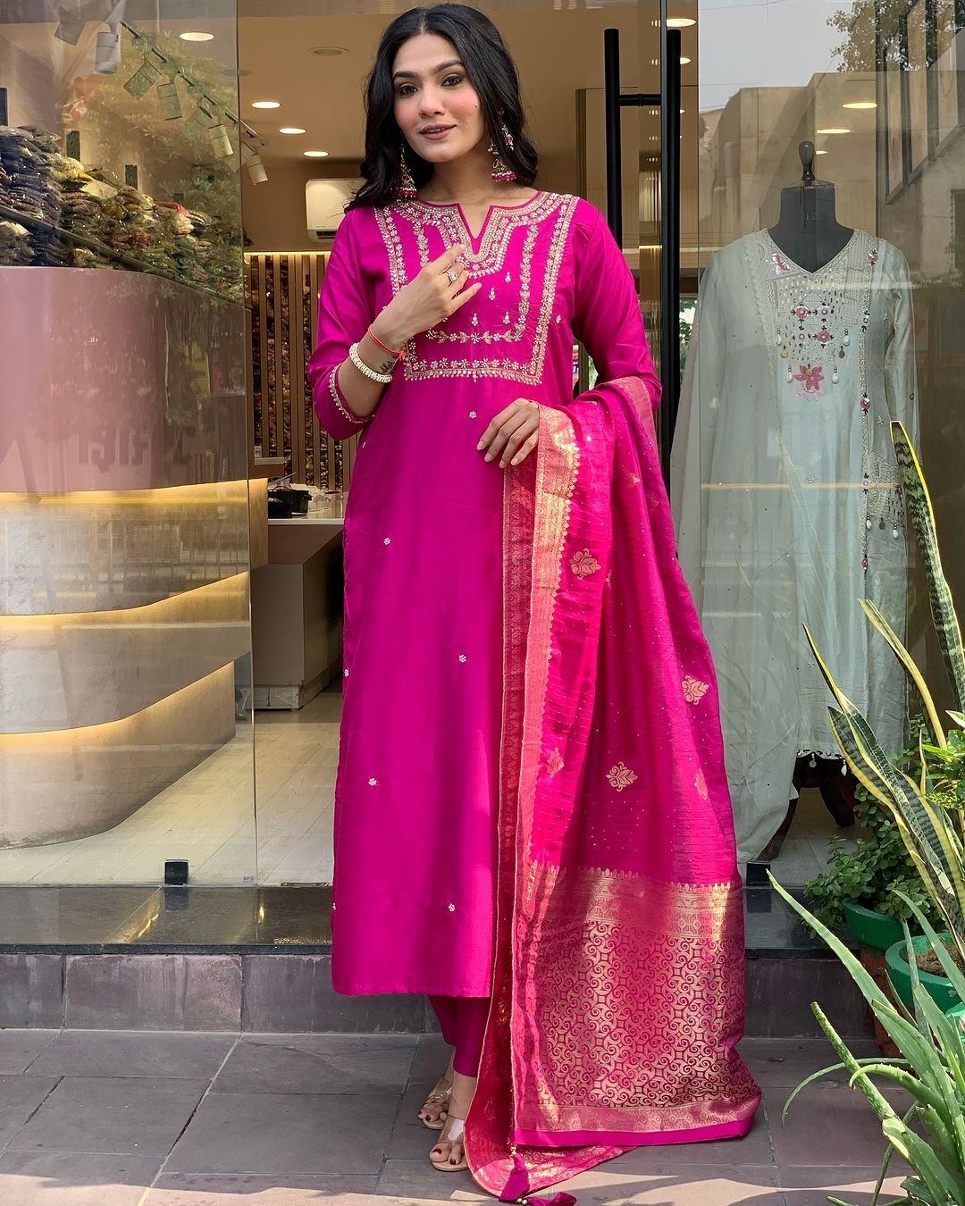 Buy Pink Chanderi Viscose Embroidered Straight Kurta With Viscose Rayon ...