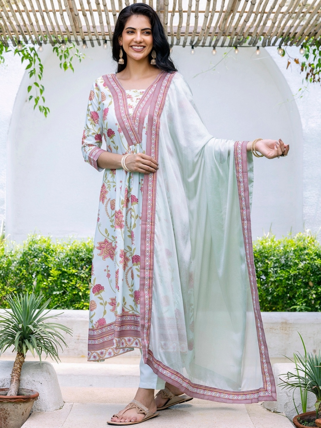 Buy Green Rayon Embroidered Printed A Line Kurta With Rayon Pant And ...