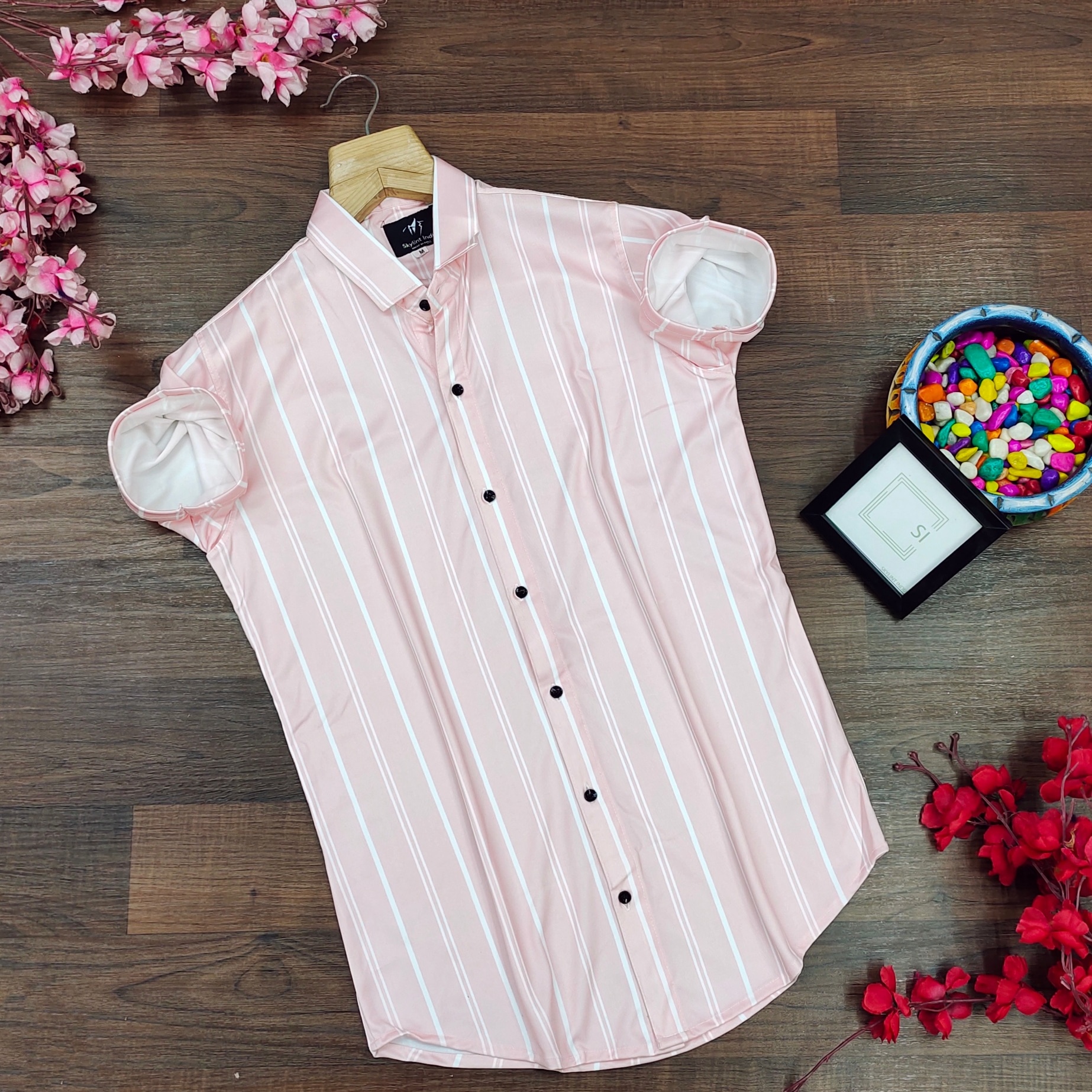 Buy Pink Lycra strip digital printed Half Sleeve Shirt | Skylint India