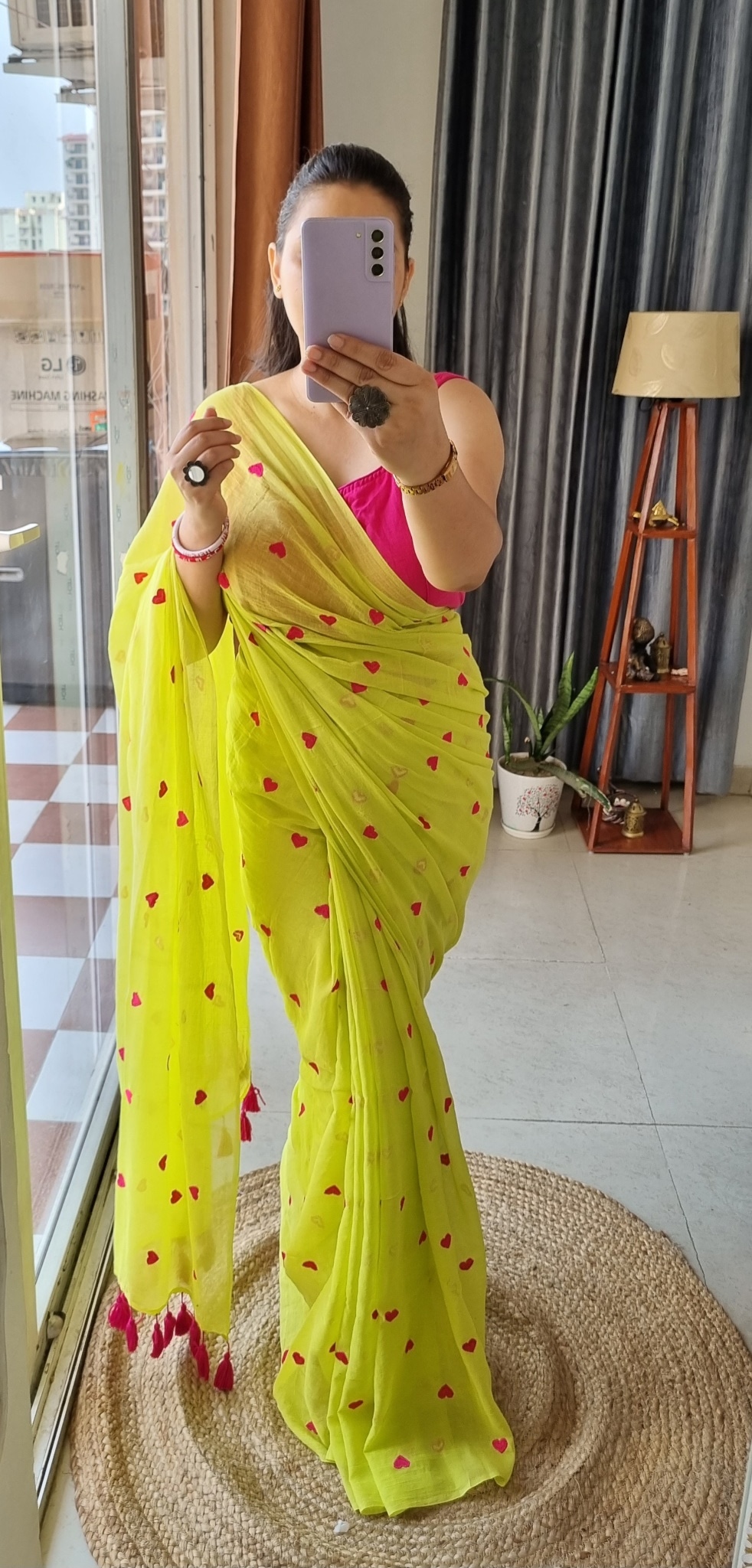 Buy GULABI DIL Neon Pure Mul Cotton Saree | GOLDENDORI HANDLOOM