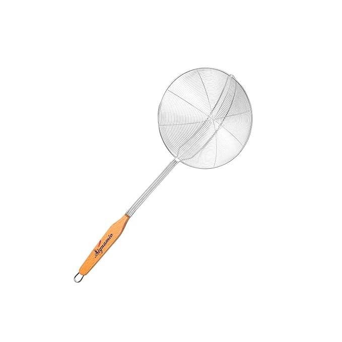 Buy Signamio Stainless Steel Deep Fry Strainer Spoon With Wooden Handel ...