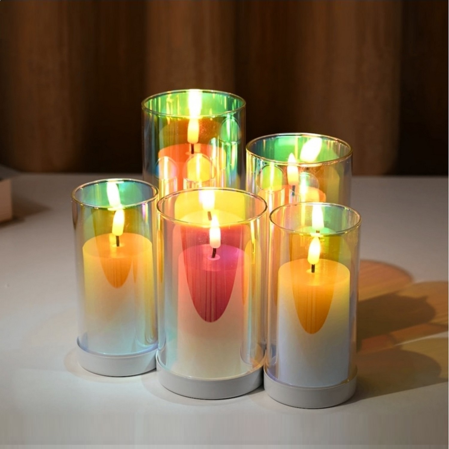 Buy Set of 5 Ivory Iridescent Wax LED Candles for Diwali & Weddings ...