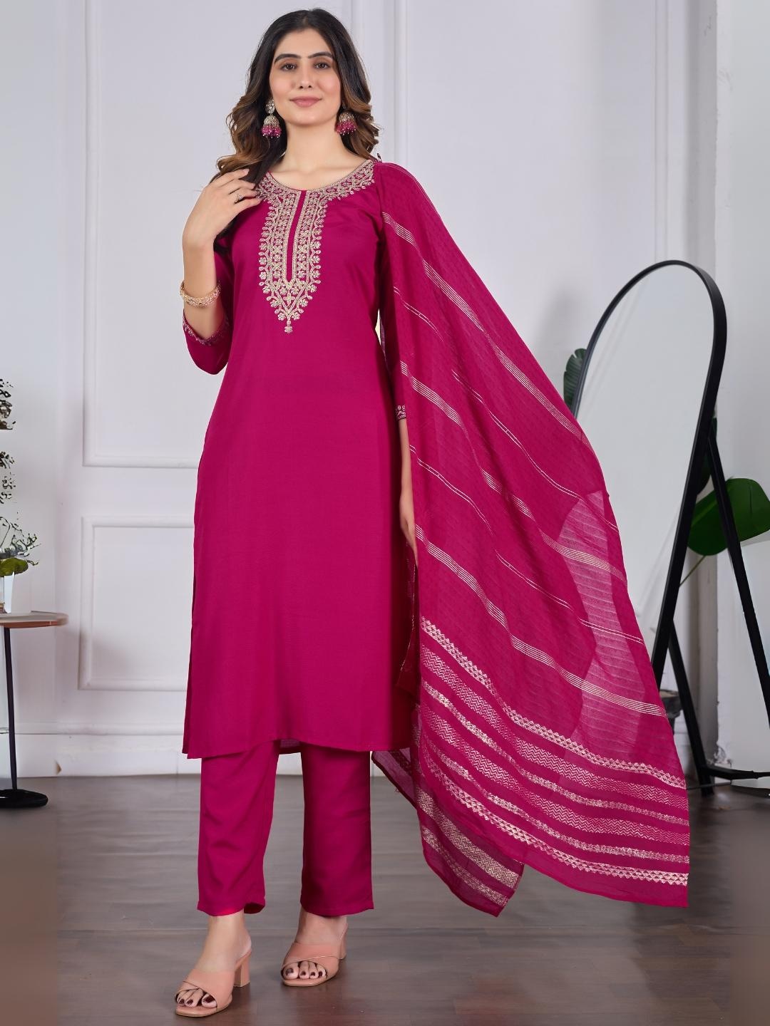 Pink Rayon Slub Kurta Set - NAVLIK