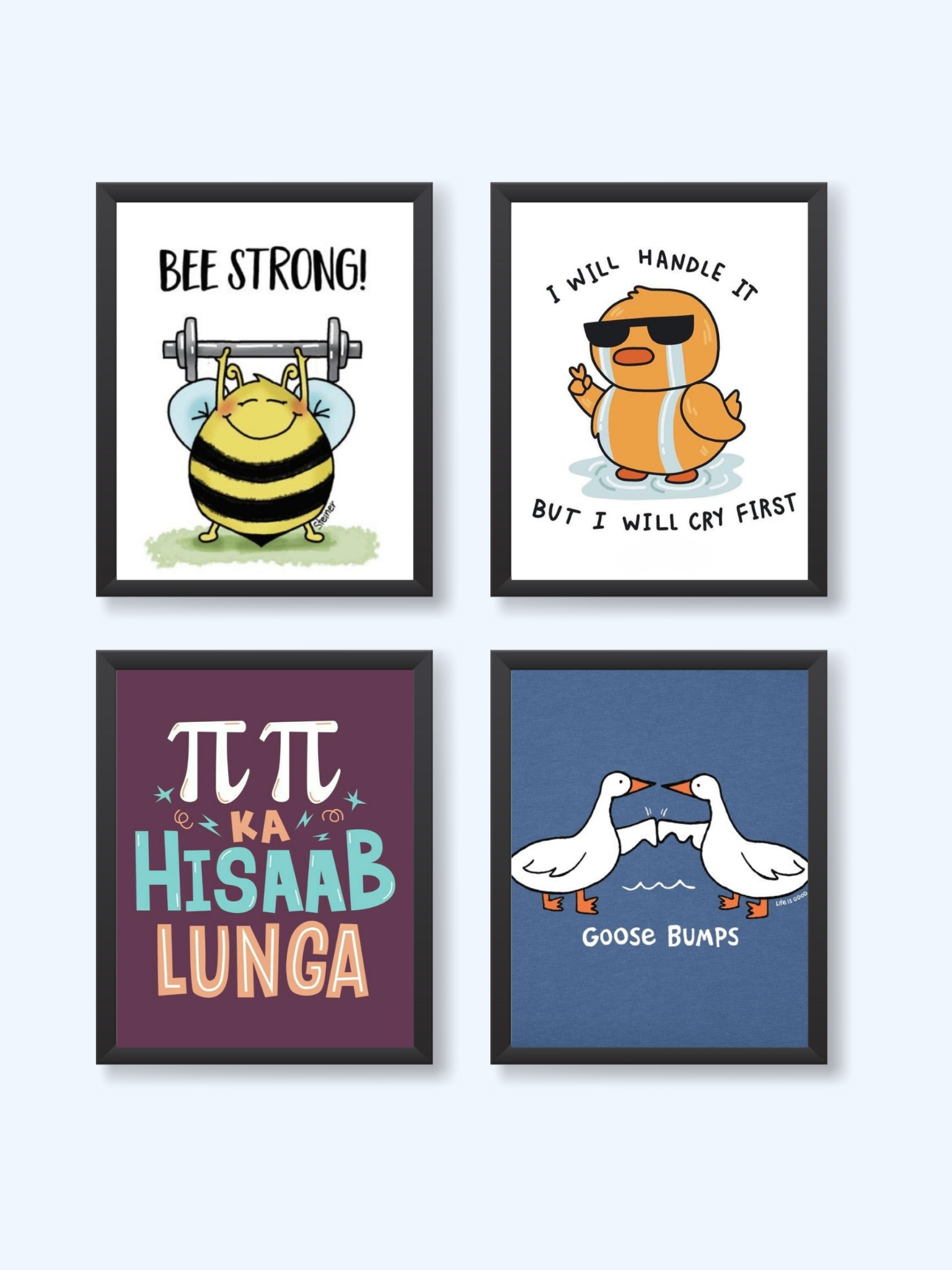 Buy Aanchal World Set of 4 Funny Wall Art Frames - Bee Strong, Crying ...