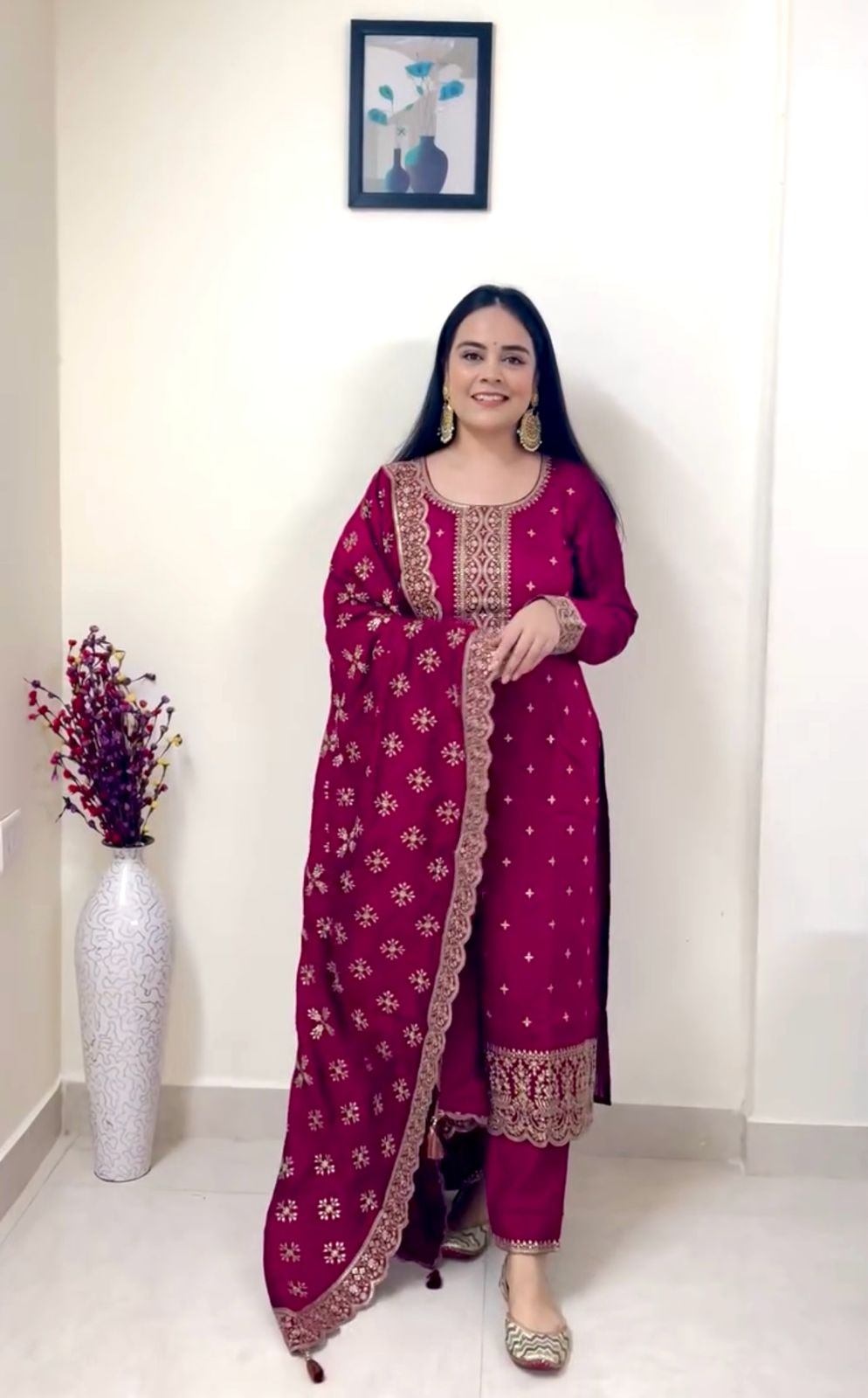 Buy New Vichitra Silk Top-Pent and Dupatta Set Fully Stitched Ready To ...