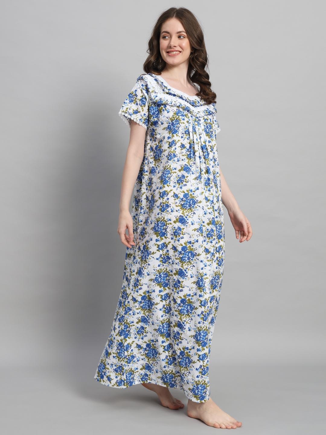 Buy Cotton Printed Maxi Nightgown Half Sleeves Long Nighty Sleepwear ...