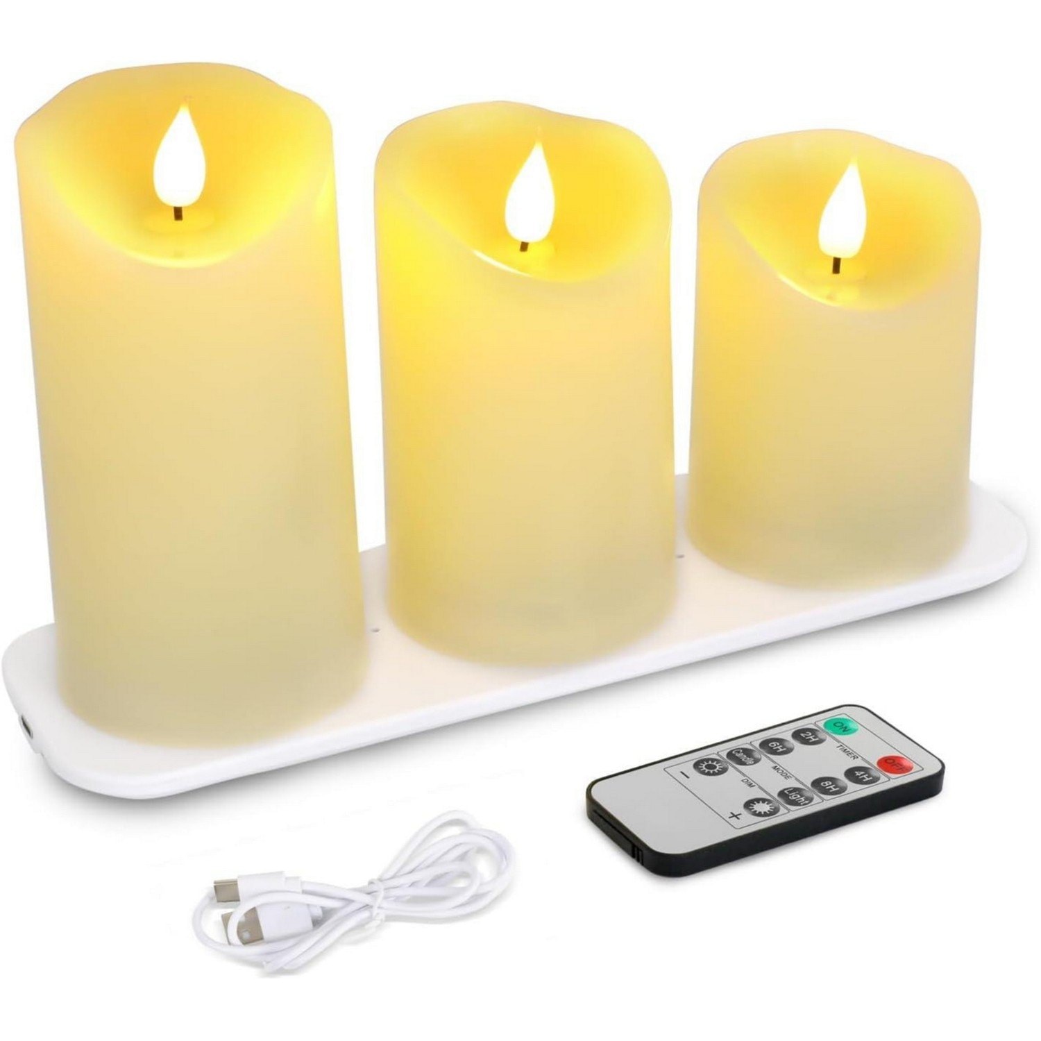Buy Set of 3 Ivory Flameless LED Candles Set with Charging Pad & Remote ...