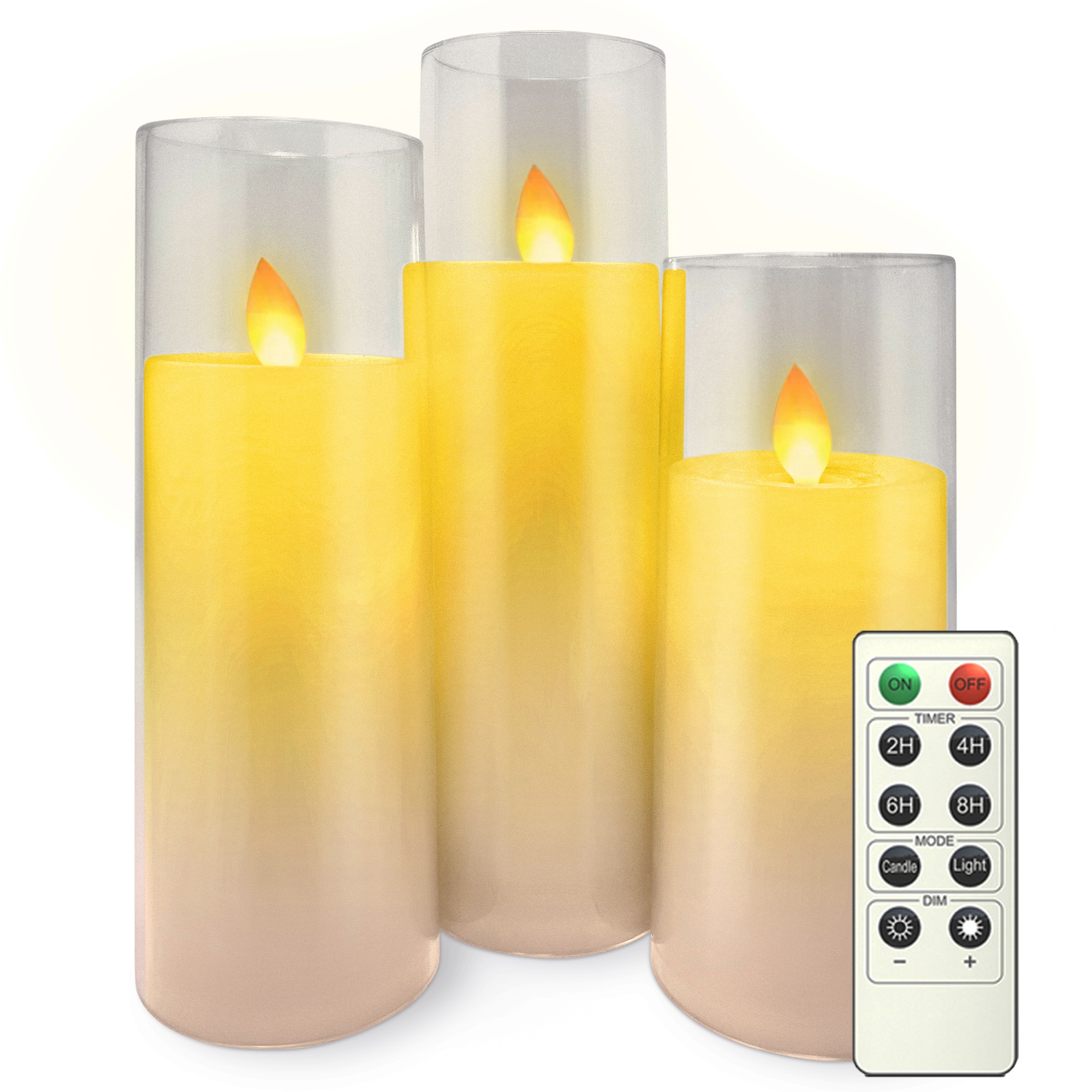 Buy Flickering LED Battery-Operated Acrylic Pillar Candles with Remote ...