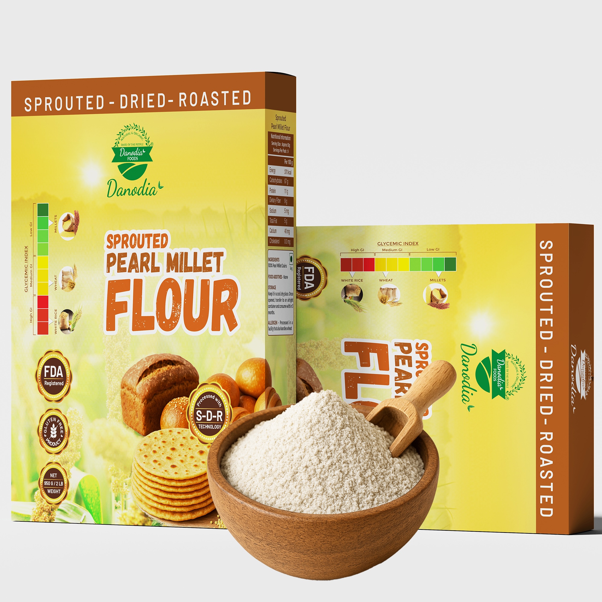 Buy Danodia Foods Sprouted Pearl Millet Flour (950g/2 lbs) | Sprouted ...