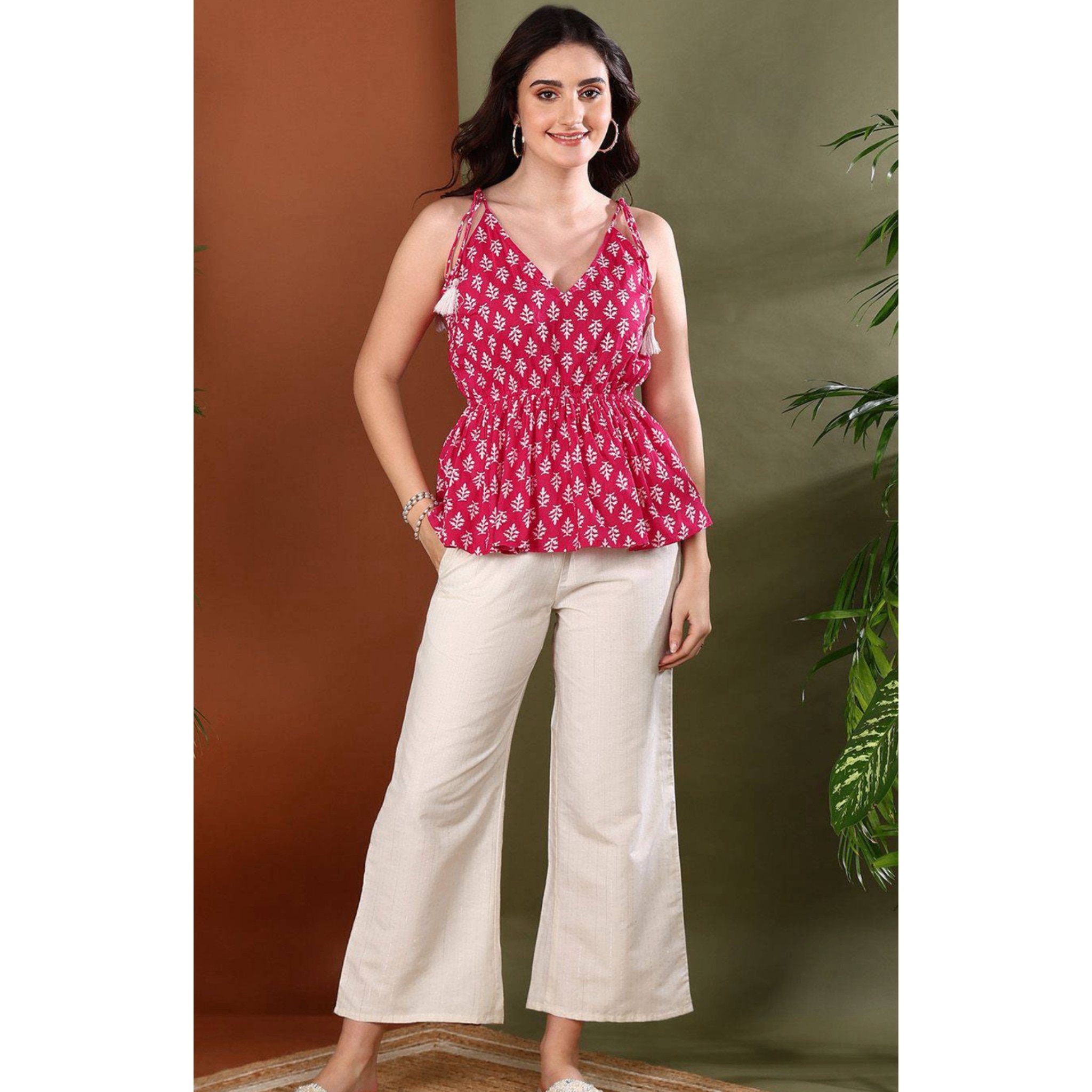 Buy Floral Printed Cotton Peplum Crop Top – Pink Edition | Femstyle