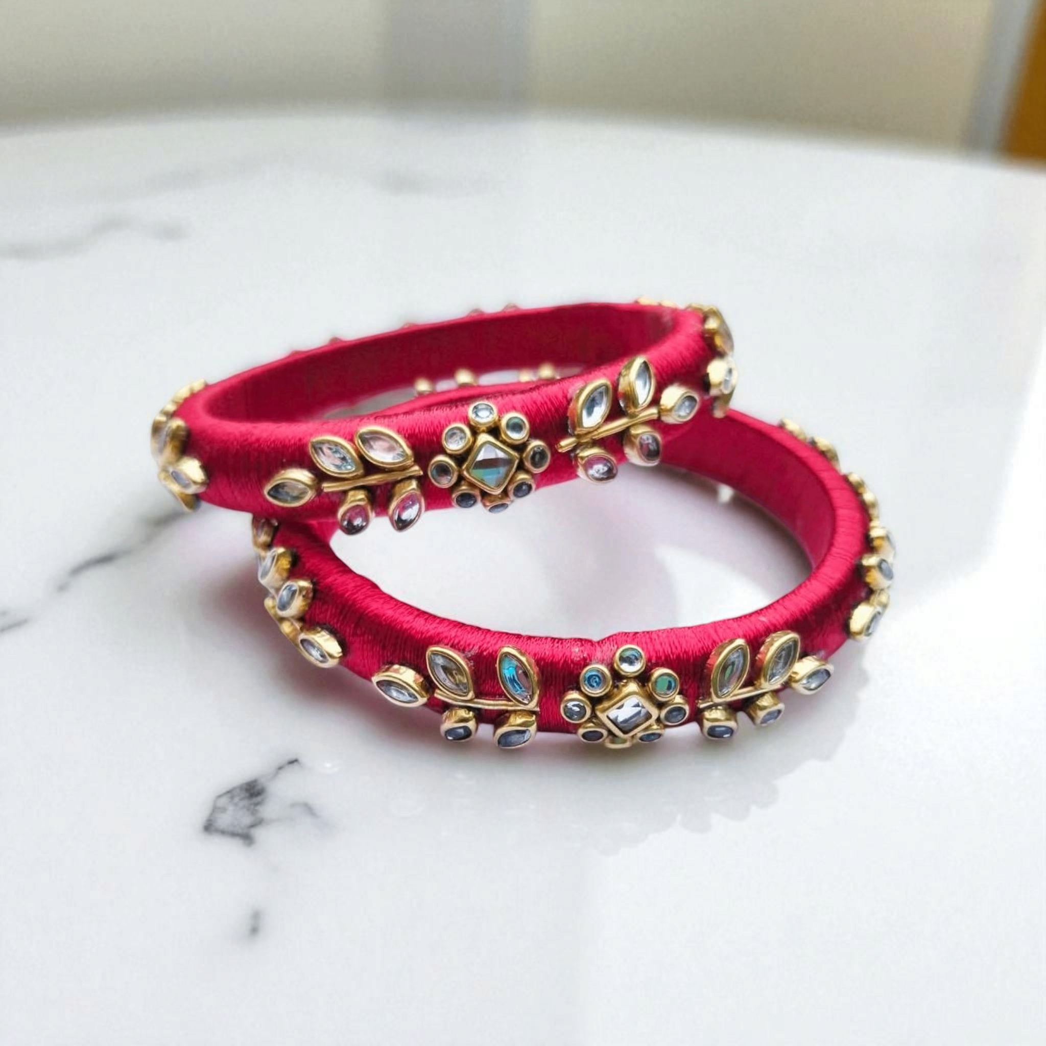 Buy Silk Thread Kundan Bangles – Custom Handmade Set | Unique Artistry