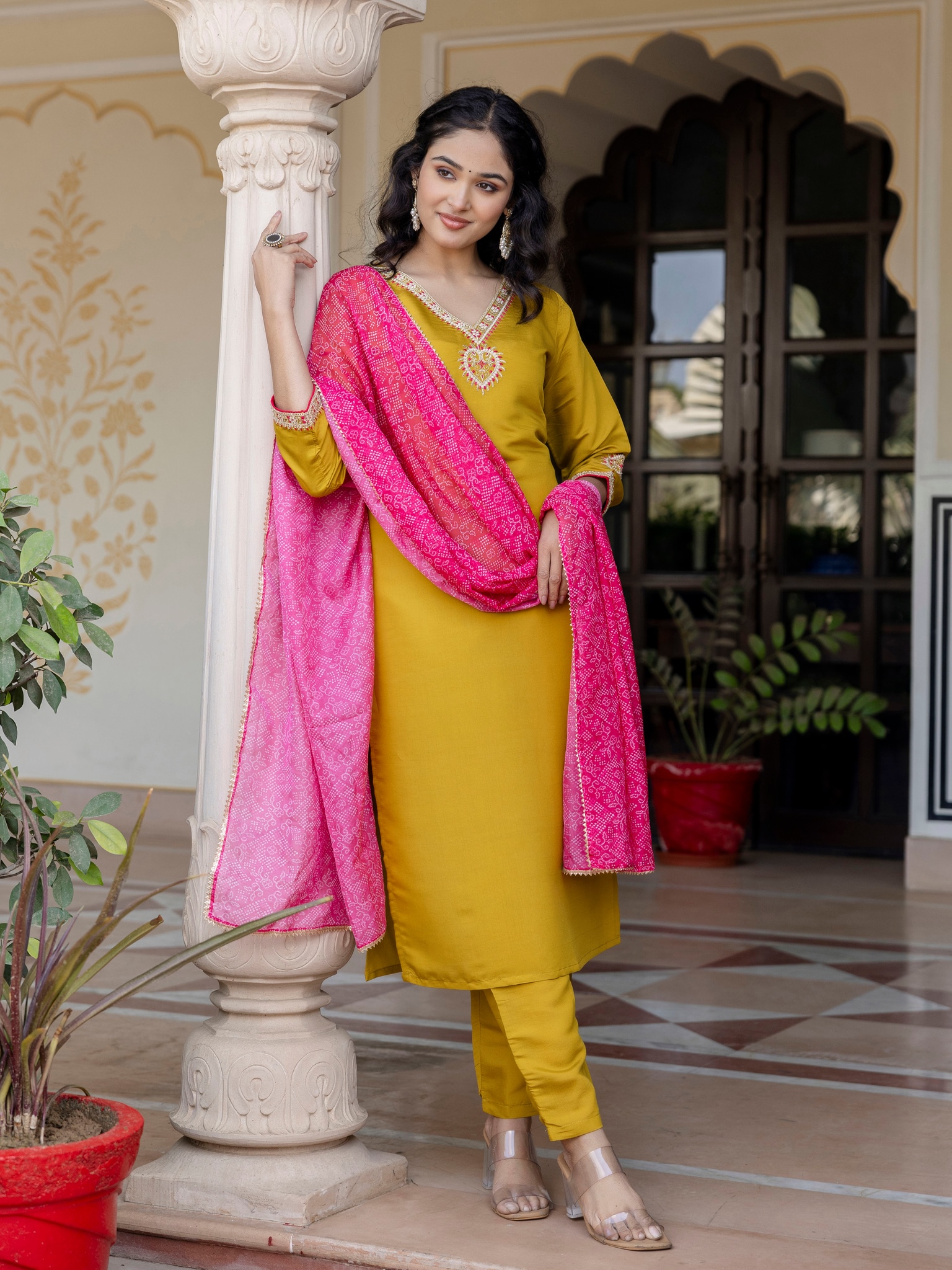 Buy Lemon Chanderi Silk Embroidered Straight Kurta With Chanderi Silk ...