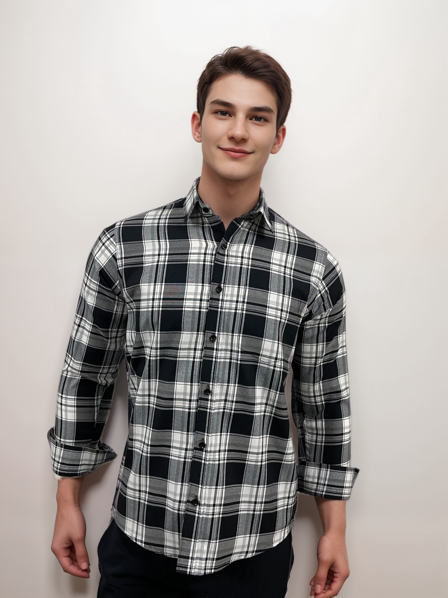 Buy Classic Black & White Checked Cotton Rich Shirt – FS3381-01 | Fabusa