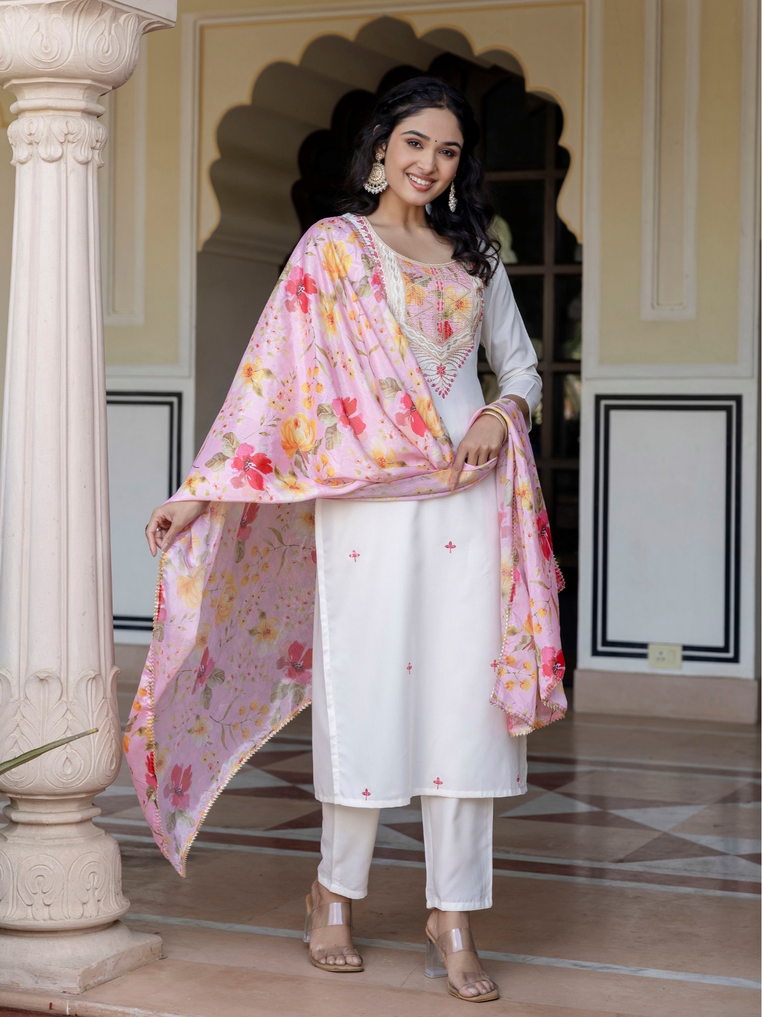Buy White Rayon With Inner Embroidered Straight Kurta With Rayon Pant ...