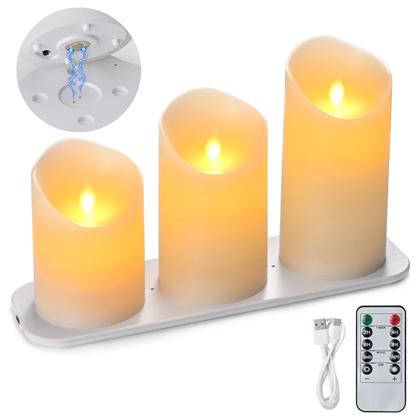 Buy Ivory Rechargeable LED Candles - Set of 3, Remote-Controlled | LTETTES
