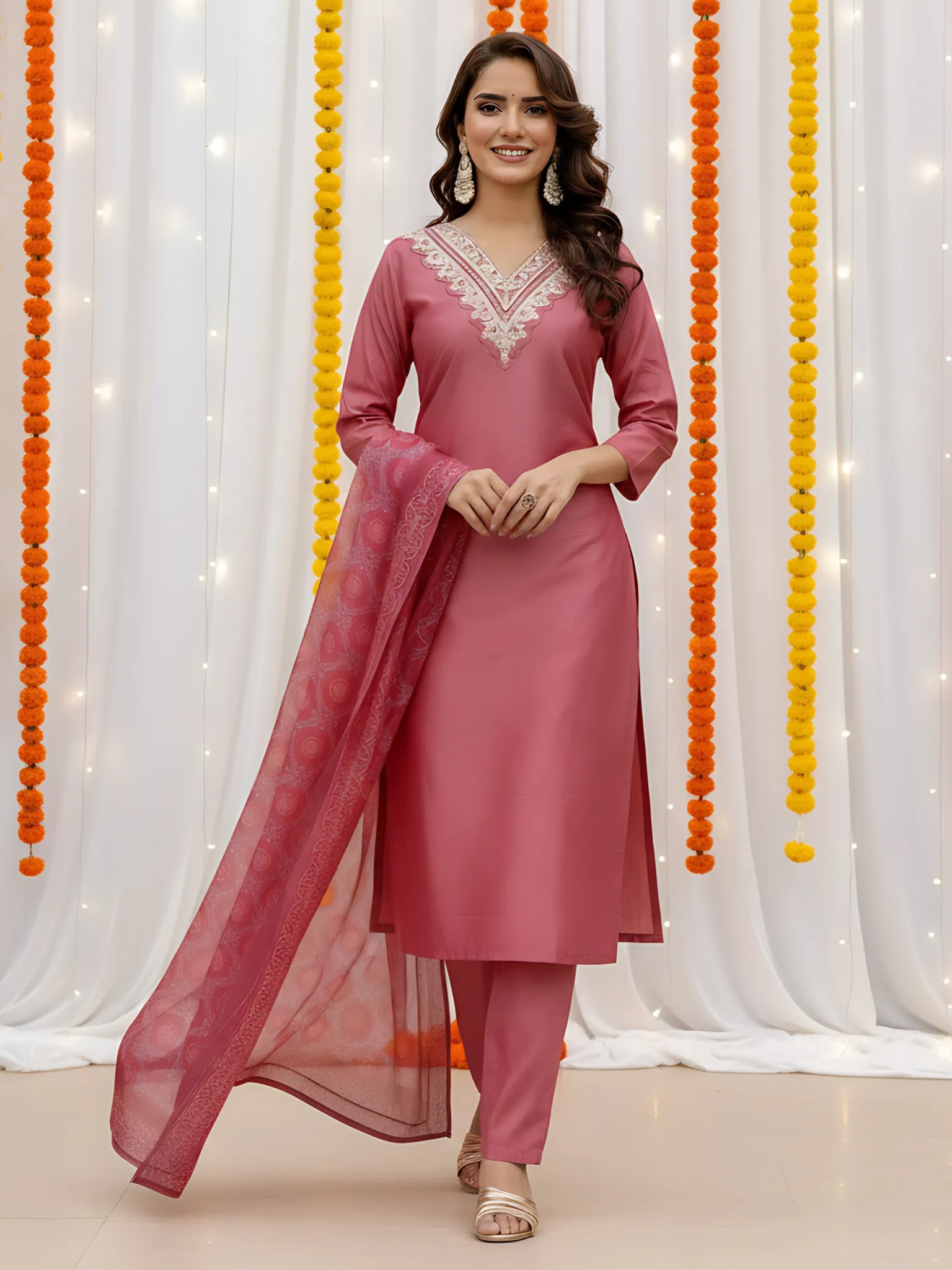 Buy Pink Rayon Embroidered Straight Kurta With Rayon Pant And Cotton ...
