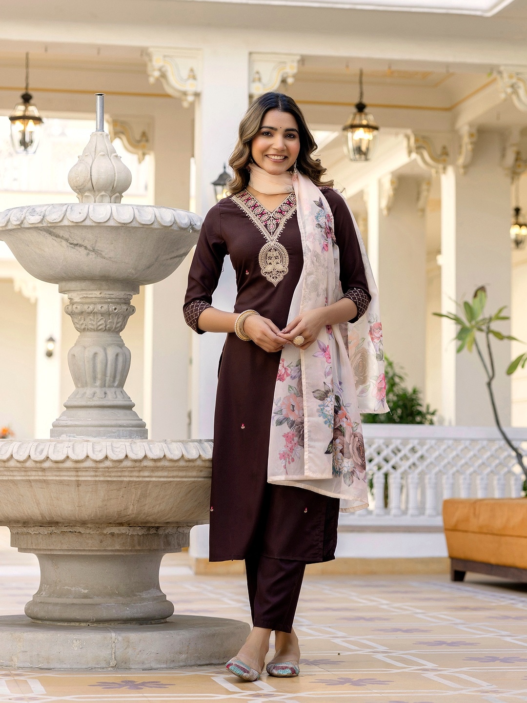Rayon Slub Embroidered Straight Kurta Set - NAVLIK