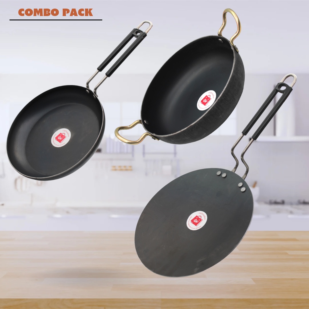 Buy LAZYwindow 100% Pure Iron Fry Pan (Induction base) / Tawa And Deep ...