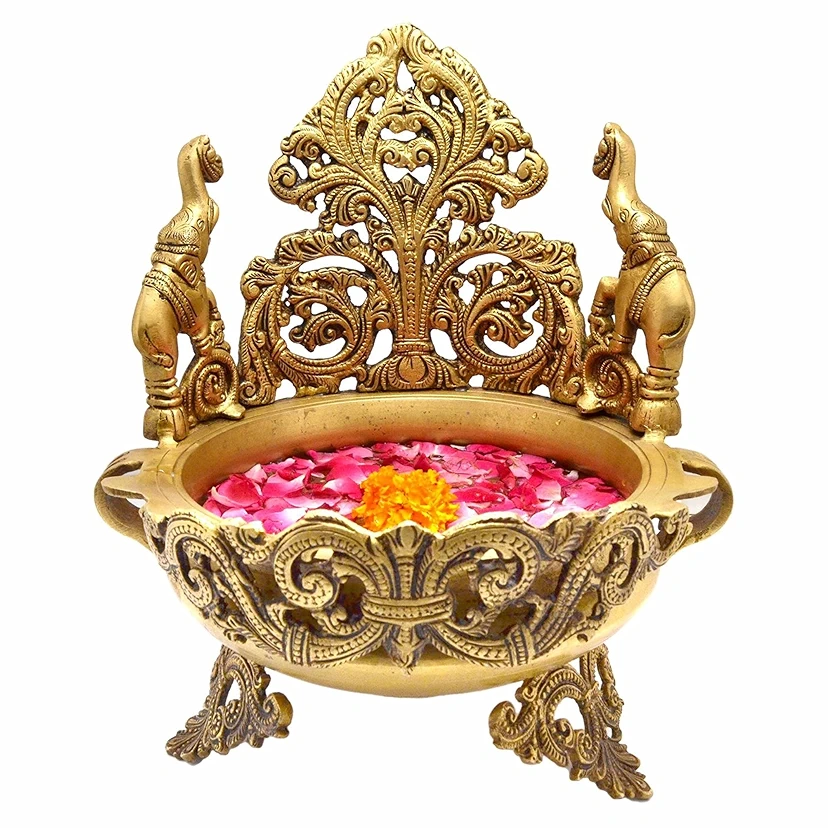 Buy Brass Decorative Flower Urli With Peacock (BSMAS1146 A) | Metal ...