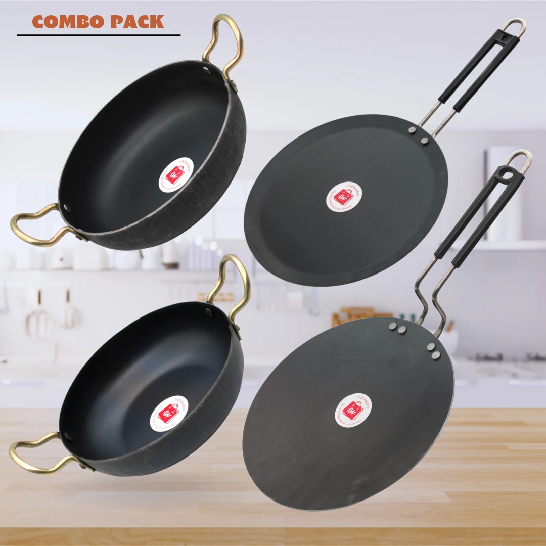 Buy LAZYwindow Iron Deep Bottom Kadhai And Tawa (Induction base) Combo ...